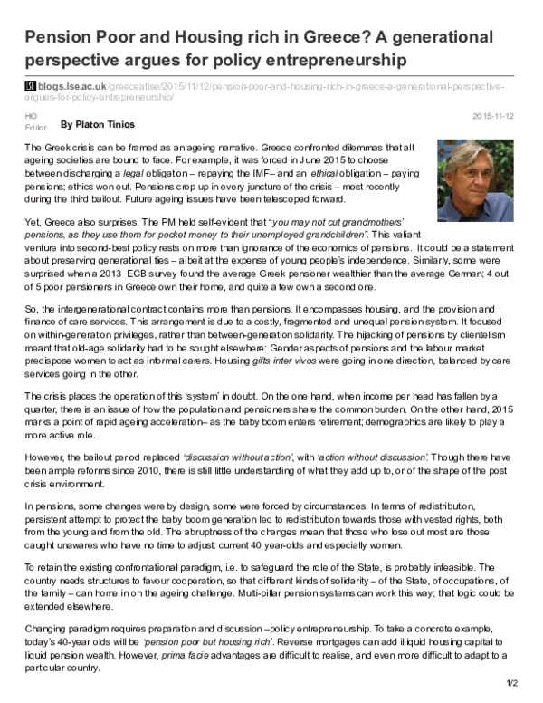 (PDF) Pension poor and housing rich in Greece? A generational ...