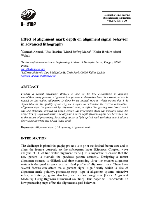 (PDF) Effect of alignment mark depth on alignment signal behavior in ...