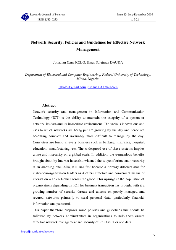 (PDF) Network Security: Policies and Guidelines for Effective Network ...