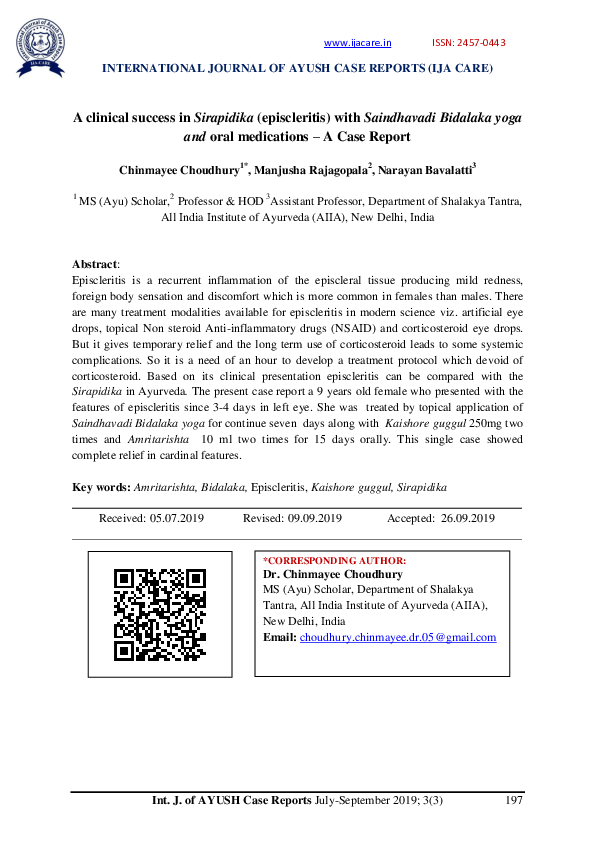 (PDF) A clinical success in Sirapidika (episcleritis) with Saindhavadi ...
