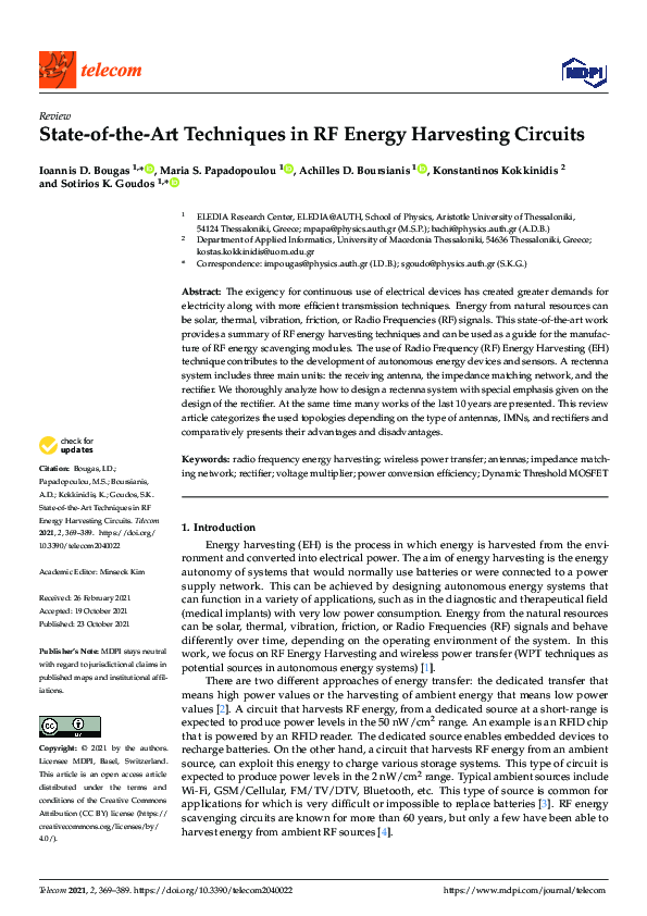 (PDF) State-of-the-Art Techniques in RF Energy Harvesting Circuits