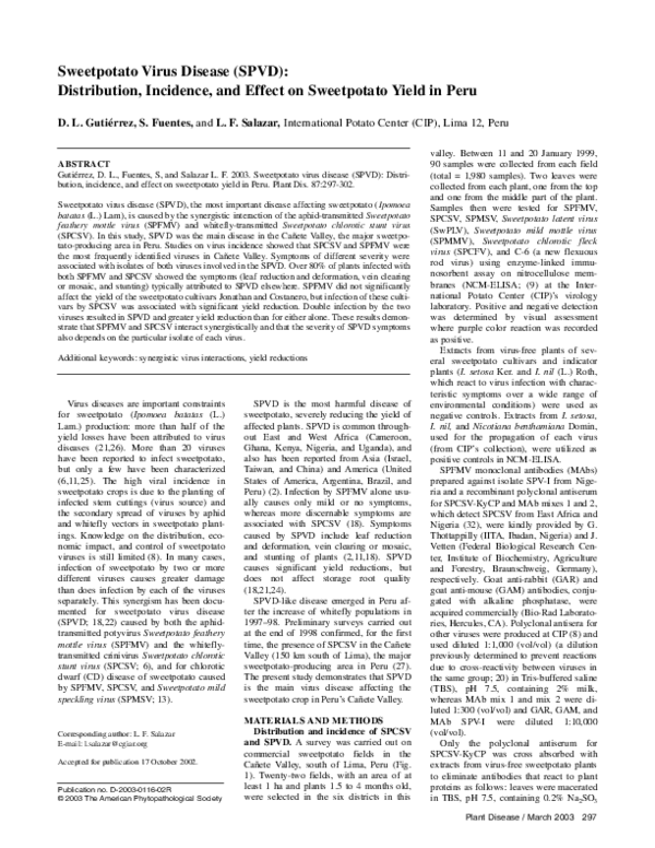 (PDF) Sweetpotato virus disease (SPVD): Distribution, incidence, and effect on sweetpotato yield ...