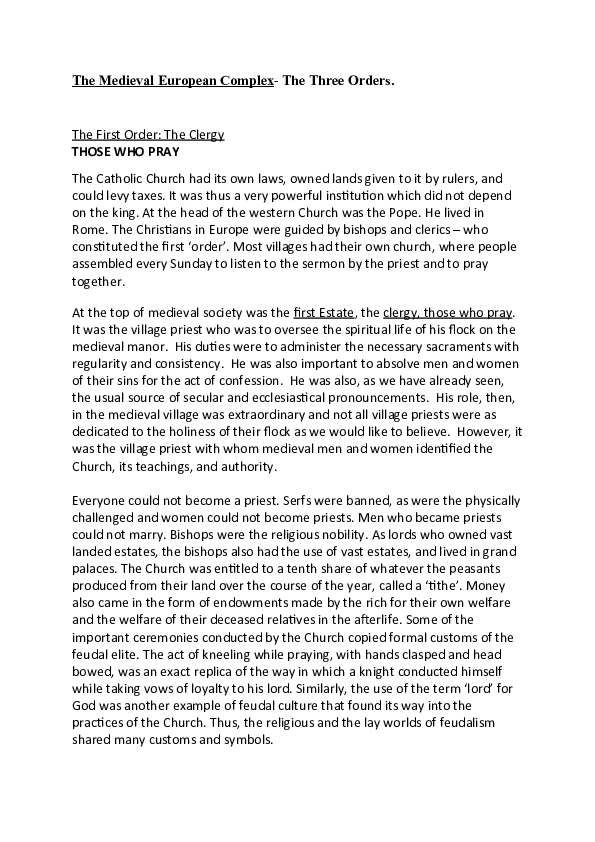 (DOC) The Medieval European Complex-The Three Orders. The First Order ...