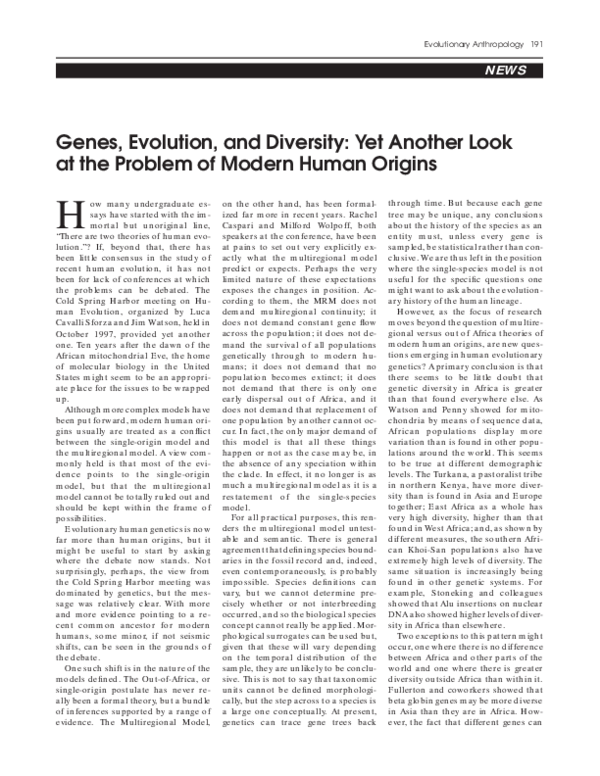 (PDF) Genes, evolution, and diversity: Yet another look at the problem ...