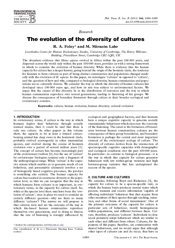(PDF) The evolution of the diversity of cultures