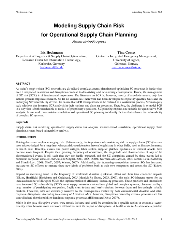 (PDF) Modeling Supply Chain Risk for Operational Supply Chain Planning
