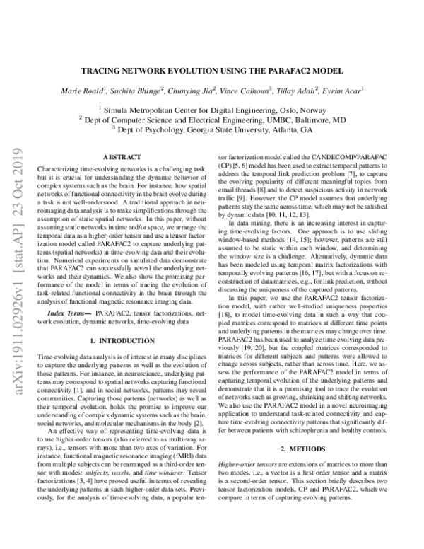 (PDF) Tracing Network Evolution Using The Parafac2 Model