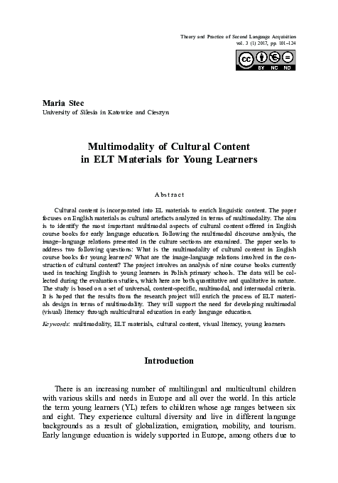 (PDF) Multimodality of cultural content in ELT materials for young learners