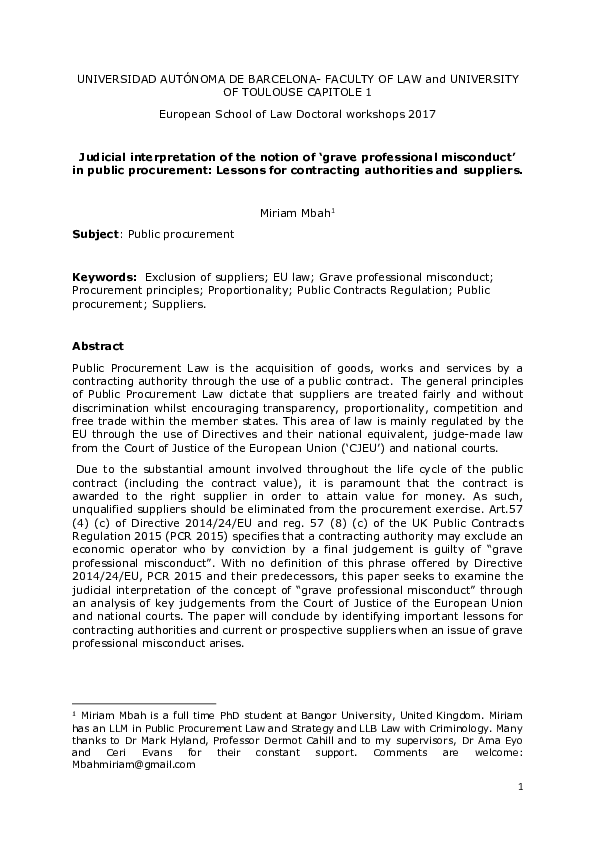 (PDF) Judicial interpretation of the notion of ‘grave professional ...