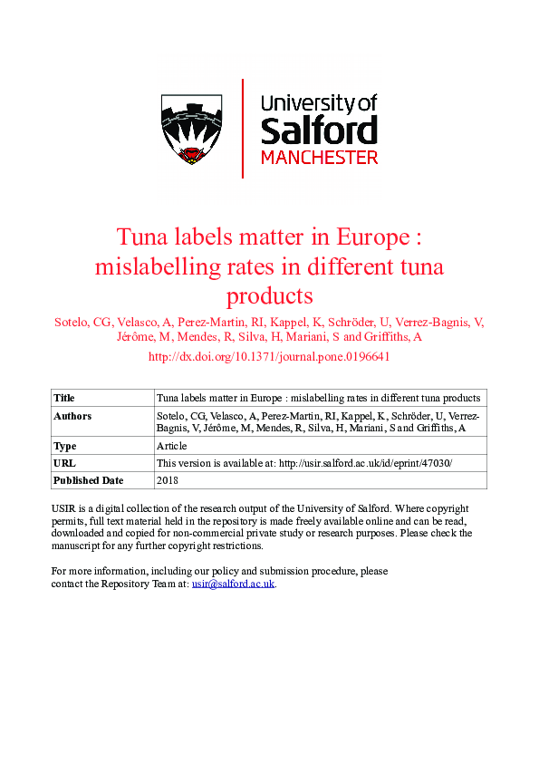 (PDF) Tuna labels matter in Europe: Mislabelling rates in different ...