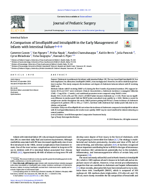 (PDF) A Comparison of Smoflipid® and Intralipid® in the Early ...