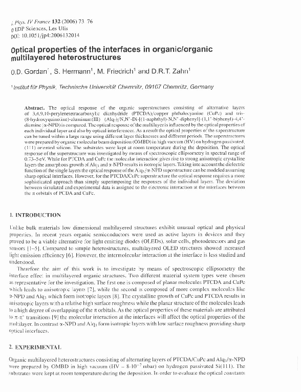 (PDF) Optical properties of the interfaces in organic/organic ...