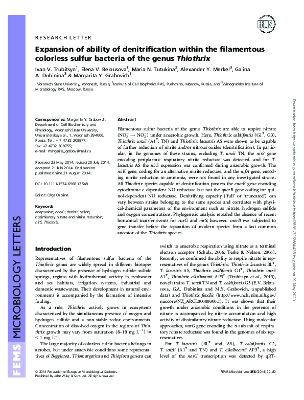 (PDF) Expansion of ability of denitrification within the filamentous ...