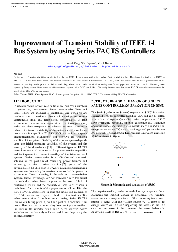 (PDF) Improvement of Transient Stability of IEEE 14 Bus System by using ...