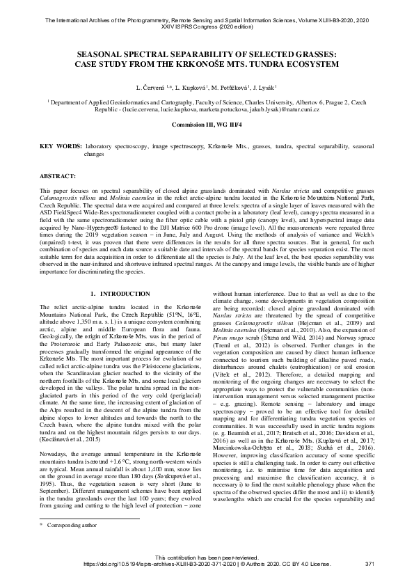 (PDF) Seasonal Spectral Separability of Selected Grasses: Case Study ...