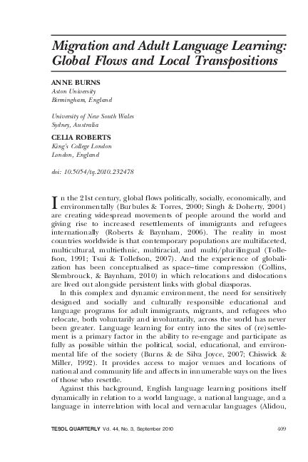 (PDF) Migration and Adult Language Learning: Global Flows and Local ...