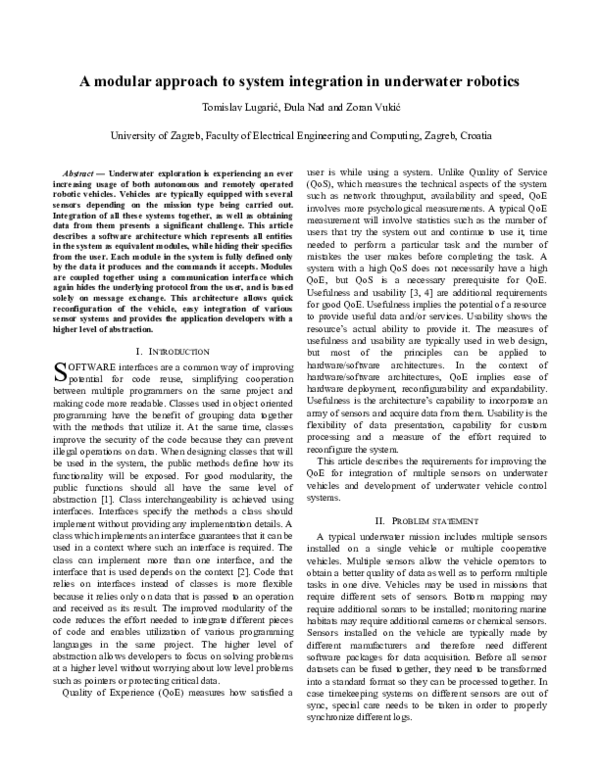 (PDF) A modular approach to system integration in underwater robotics