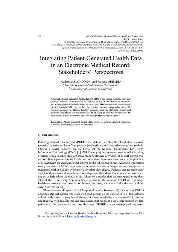 (PDF) Integrating Patient-Generated Health Data in an Electronic ...