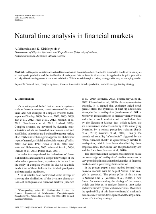 (PDF) Natural time analysis in financial markets