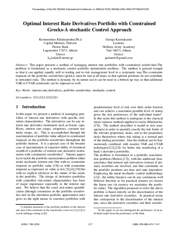 (PDF) Optimal interest rate derivatives portfolio with constrained ...