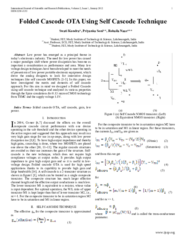 (PDF) Folded Cascode OTA Using Self Cascode Technique