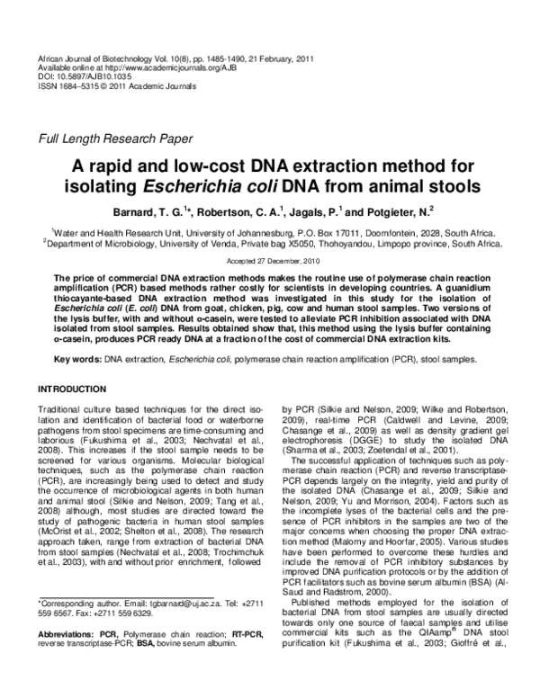 (PDF) A rapid and low-cost DNA extraction method for isolating ...