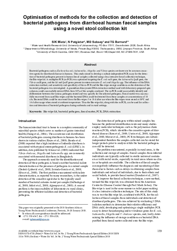 (PDF) Optimisation of methods for the collection and detection of ...
