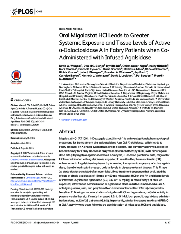(PDF) Oral Migalastat HCl Leads to Greater Systemic Exposure and Tissue ...