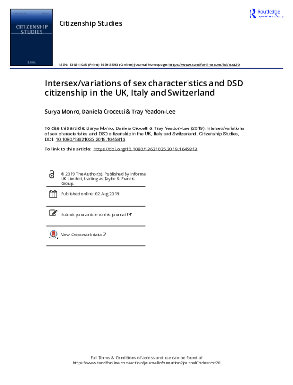 (PDF) Intersex, Variations of Sex Characteristics, and DSD: The Need ...