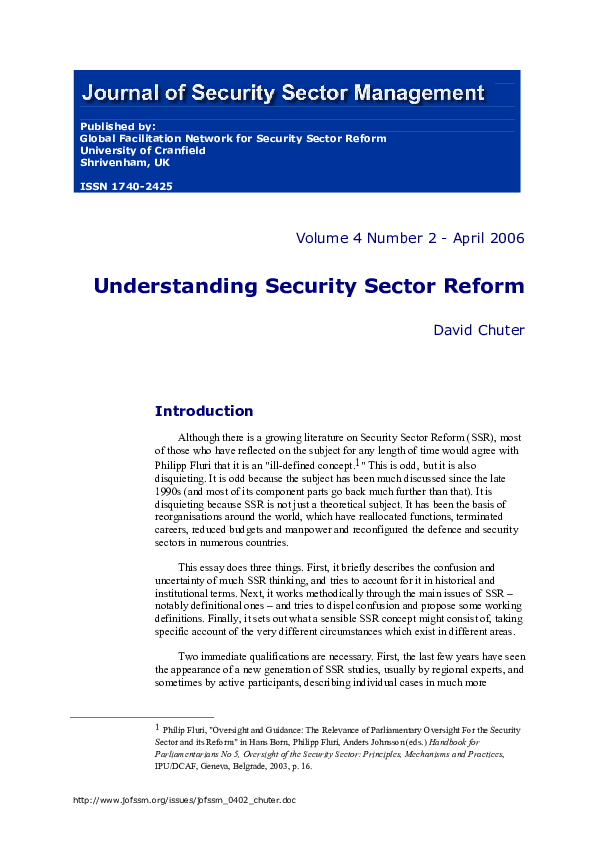 (PDF) Understanding Security Sector Reform