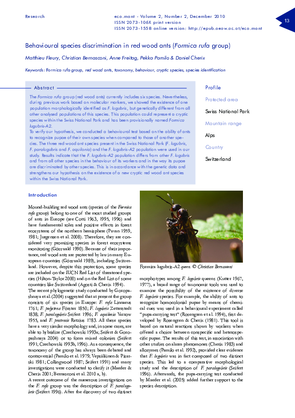 (PDF) Behavioural species discrimination in red wood ants (Formica rufa ...
