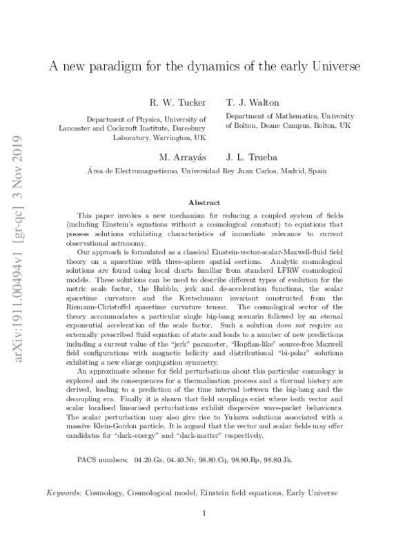 (PDF) A new paradigm for the dynamics of the early Universe