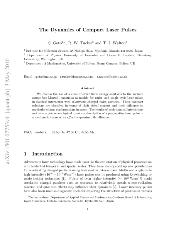 (PDF) The dynamics of compact laser pulses