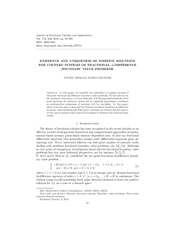 (PDF) Existence and Uniqueness of Positive Solutions for Coupled Systems of Fractional ∆ ...