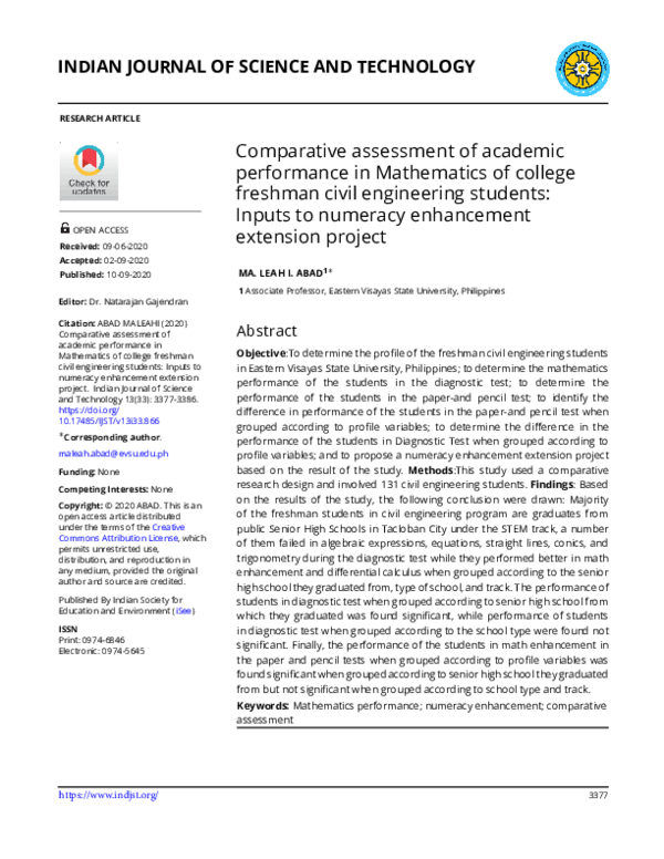 (PDF) Comparative assessment of academic performance in Mathematics of ...