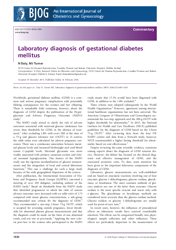 (PDF) Laboratory diagnosis of gestational diabetes mellitus