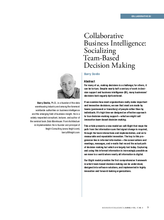(PDF) Collaborative Business Intelligence: Socializing Team-Based ...