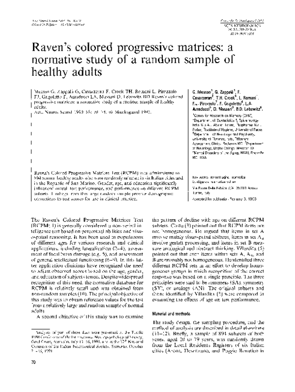 (PDF) Raven's colored progressive matrices: a normative study of a ...