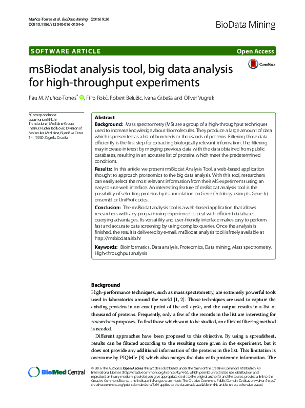 (PDF) msBiodat analysis tool, big data analysis for high-throughput experiments