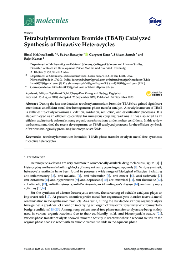 (PDF) Tetrabutylammonium Bromide (TBAB) Catalyzed Synthesis of ...