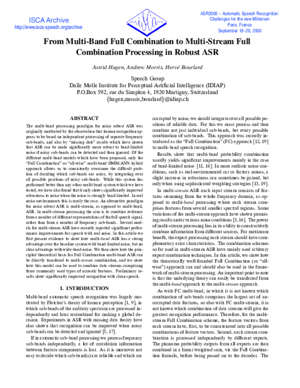 Pdf From Multi Band Full Combination To Multi Stream Full Combination Processing In Robust Asr