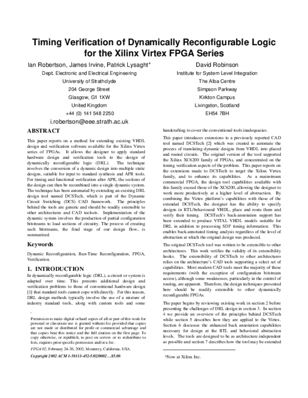 Pdf Timing Verification Of Dynamically Reconfigurable Logic For The Xilinx Virtex Fpga Series
