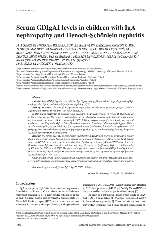 (PDF) Serum GDIgA1 levels in children with IgA nephropathy and Henoch ...