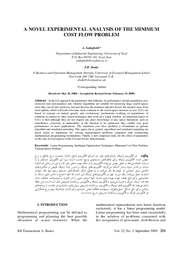 (PDF) A novel experimental analysis of the minimum cost flow problem