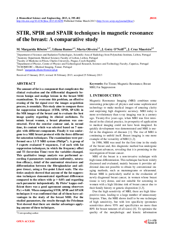 (PDF) STIR, SPIR and SPAIR techniques in magnetic resonance of the ...