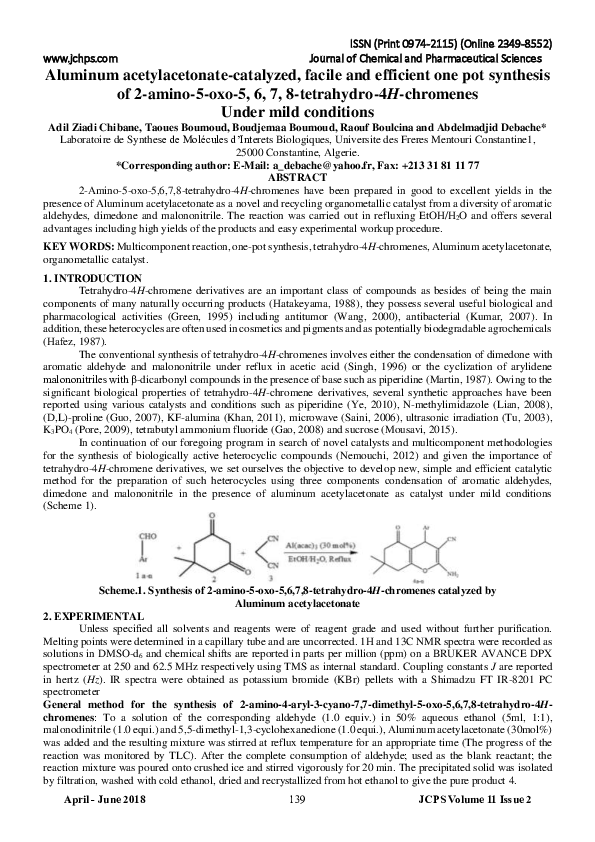 (PDF) Aluminum acetylacetonate-catalyzed, facile and efficient one pot ...