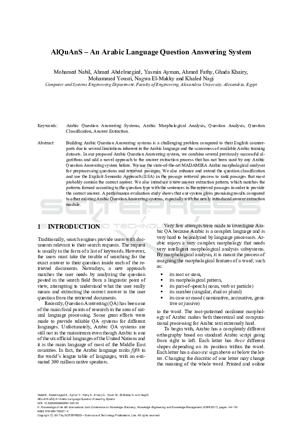 (PDF) AlQuAnS – An Arabic Language Question Answering System