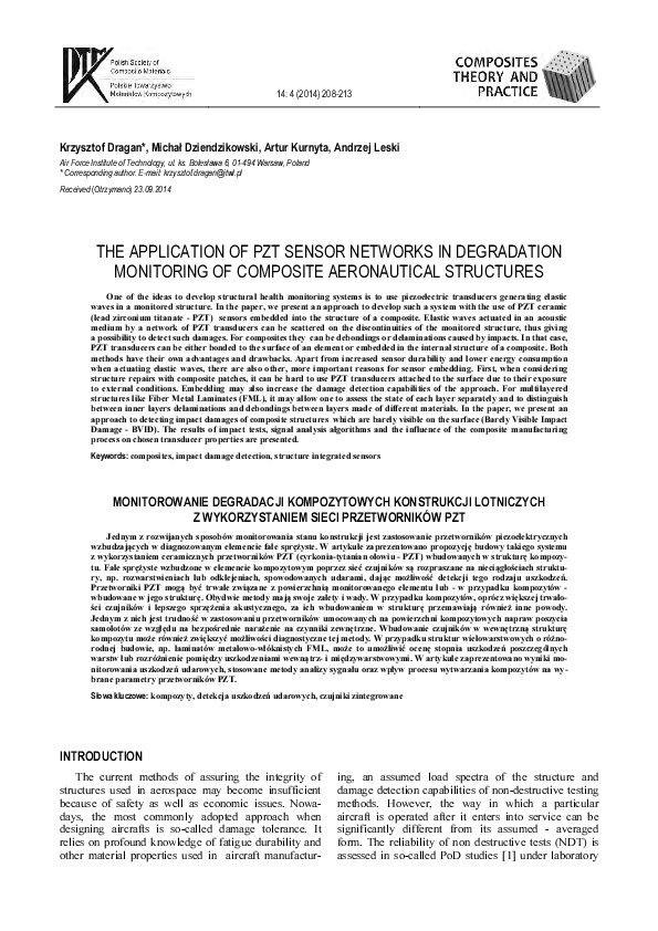 (PDF) The application of PZT sensor networks in degradation monitoring of composite aeronautical ...