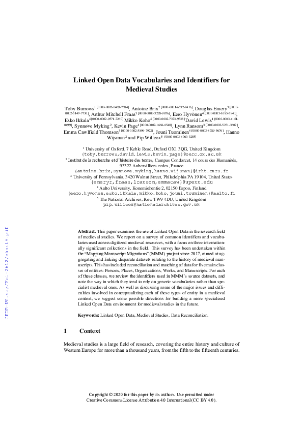 (PDF) Linked Open Data Vocabularies and Identifiers for Medieval Studies