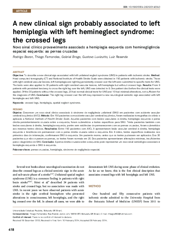 (PDF) A new clinical sign probably associated to left hemiplegia with ...